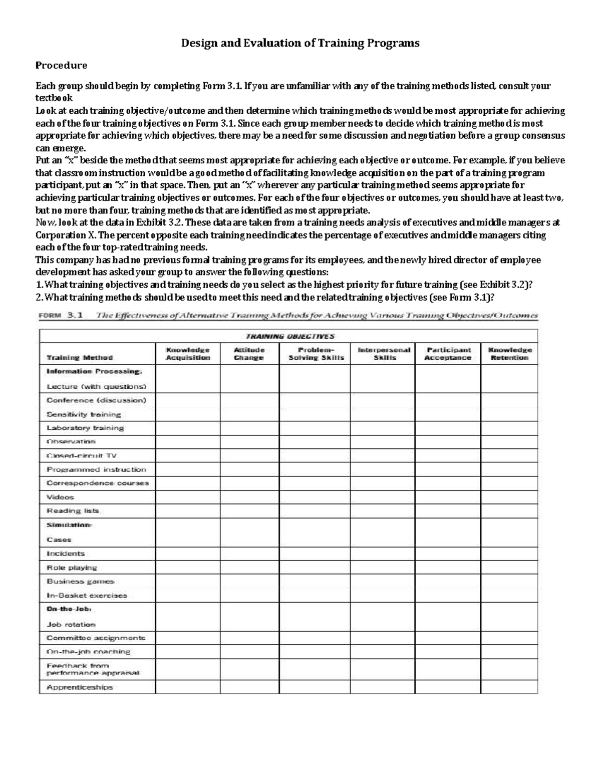 Design and Evaluation of Training Programs: Group Activity Guide - Studocu