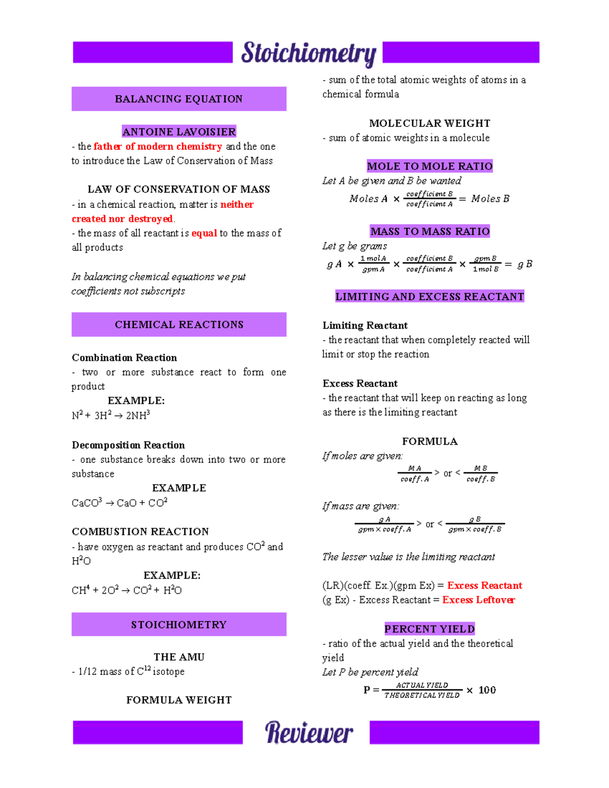 Stoichiometry and the Law of Conservation of Mass: CHEM 101 - Studocu