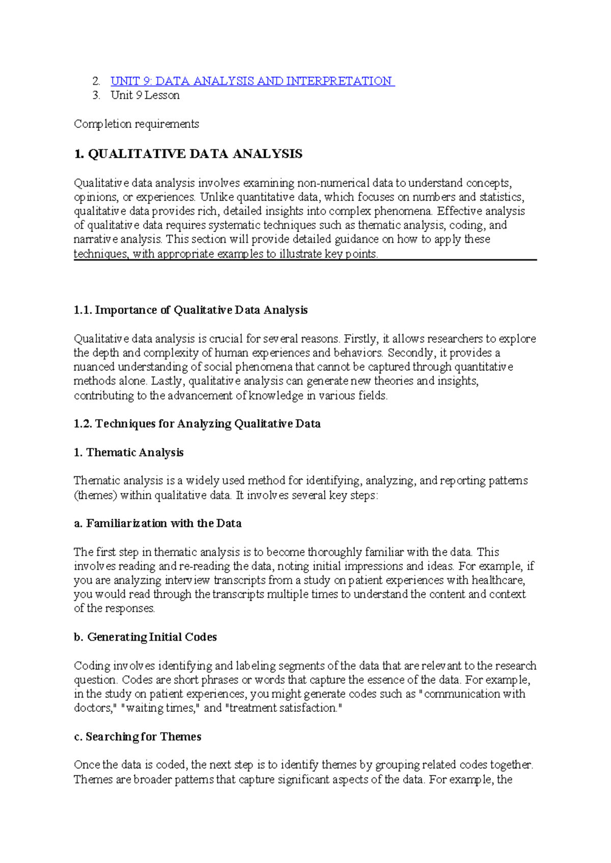 Unit 9: Data Analysis and Interpretation Overview - Studocu