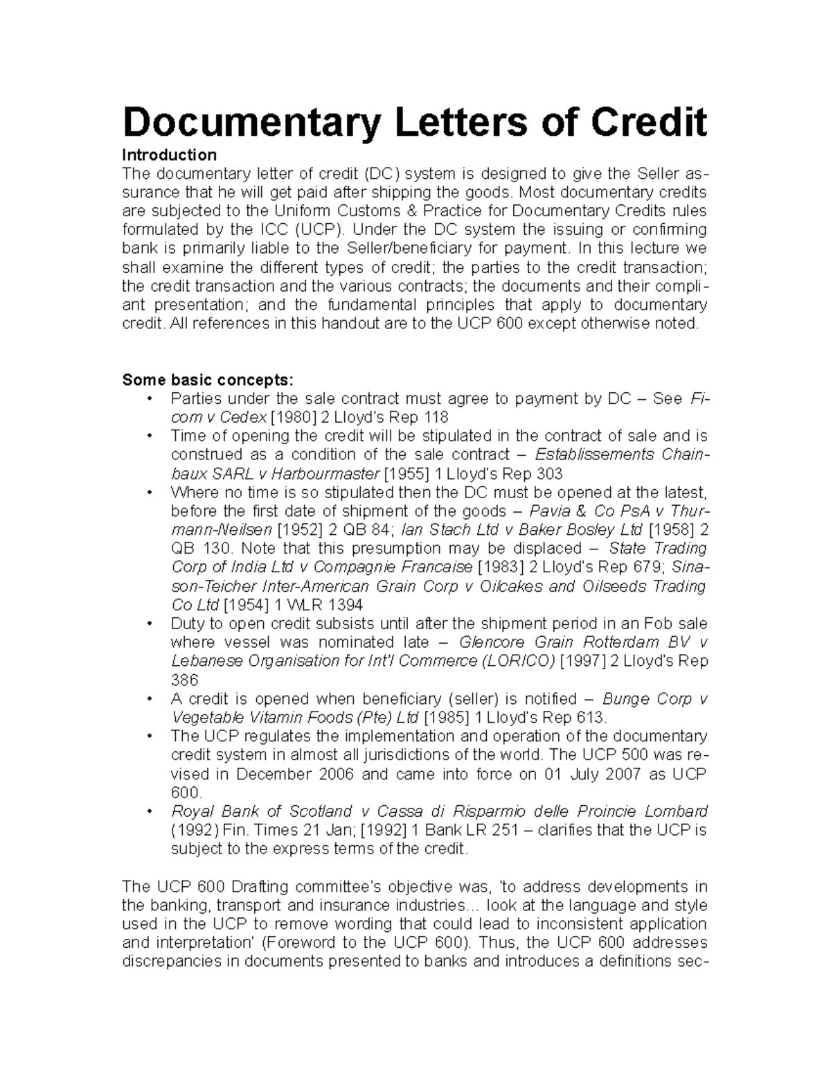 Documentary Letters of Credit: Understanding UCP 600 Principles and ...