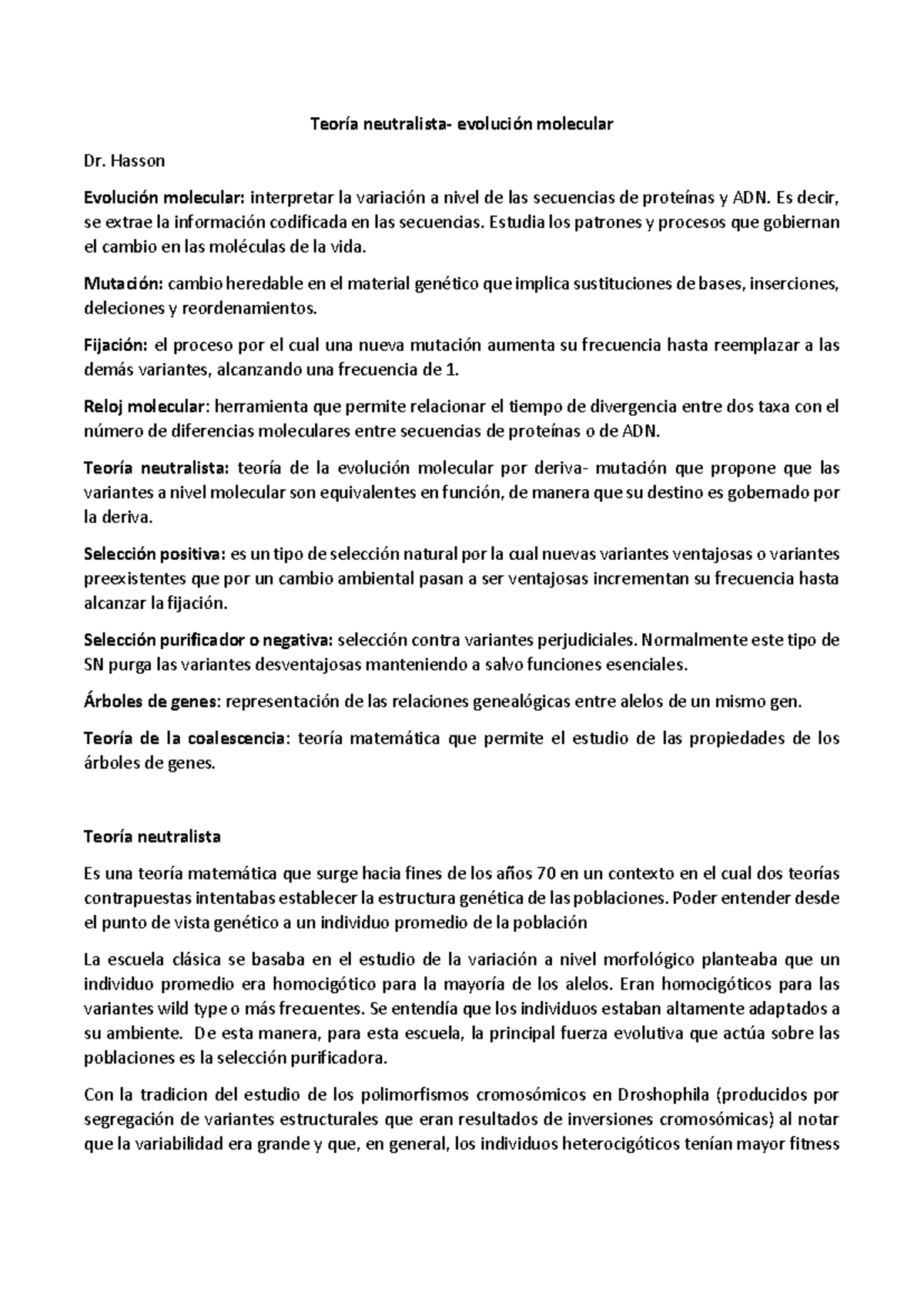 Teoría Neutralista: Clases de Evolución Molecular y su Interpretación ...