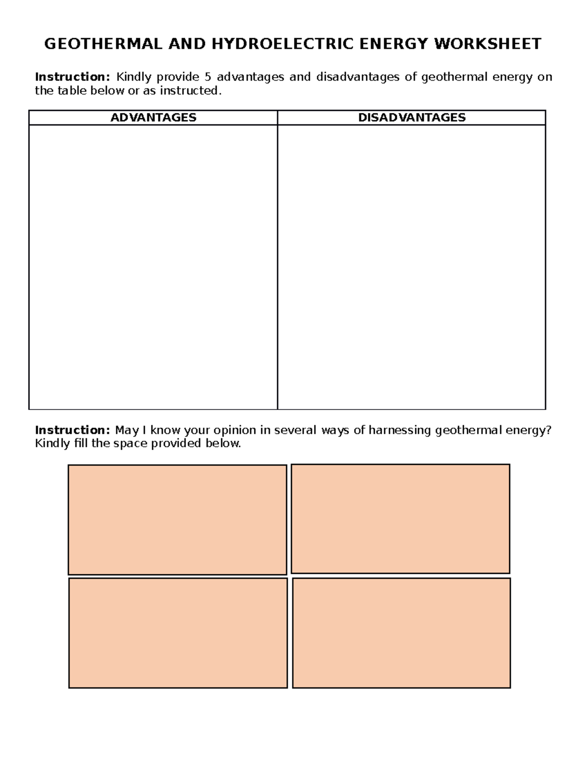 Geothermal AND Hydroelectric Energy Worksheet - GEOTHERMAL AND ...