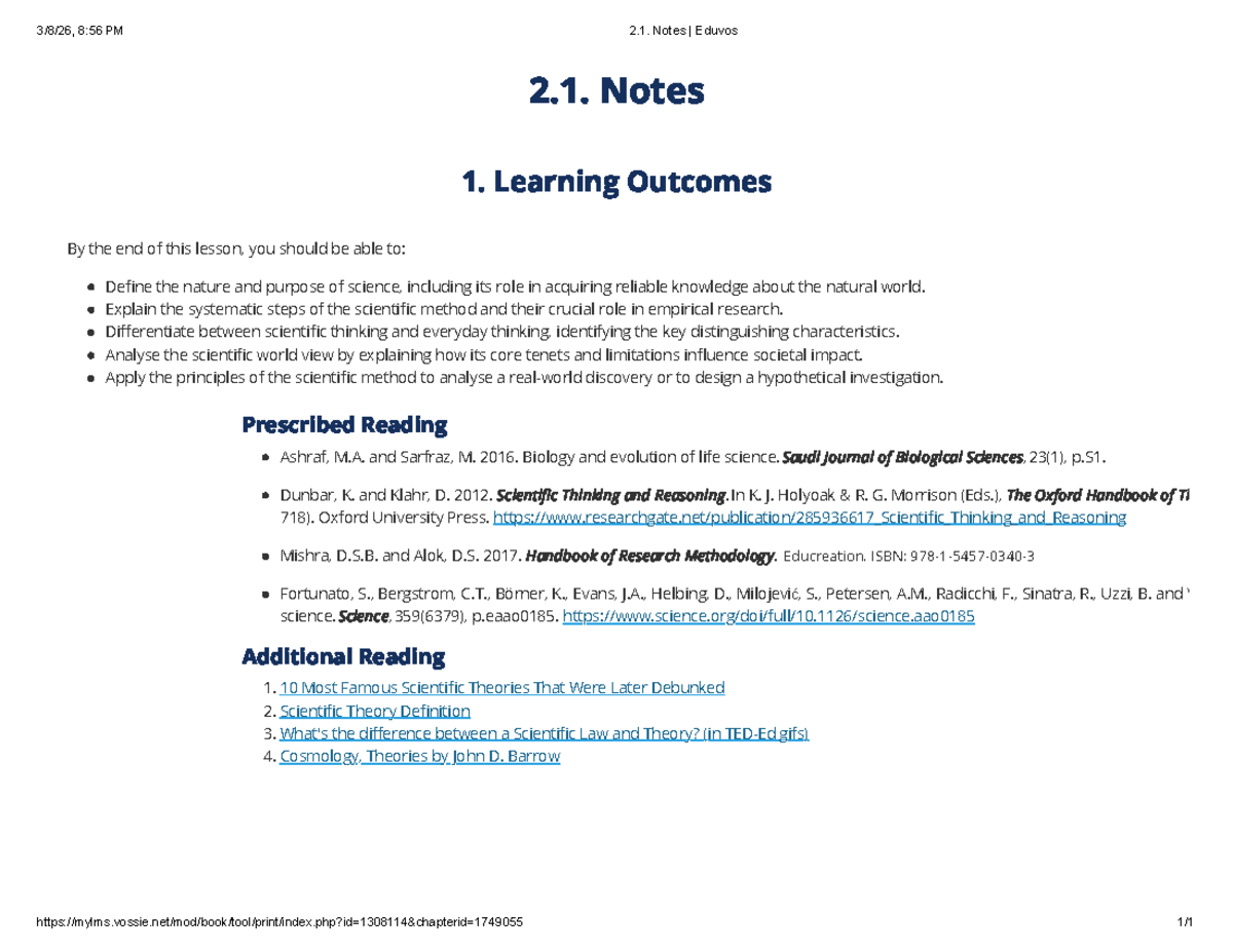 Eduvos 2.1. Week 1 Notes: Understanding Science & Scientific Method ...