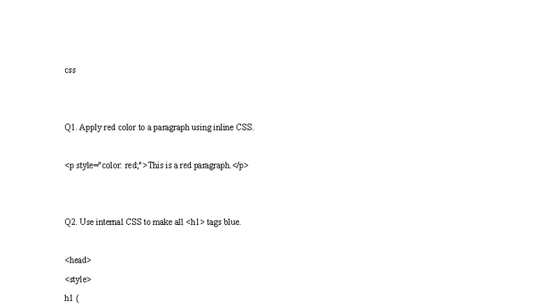 CSS Practical Questions 2525: Inline, Internal, and External CSS - Studocu