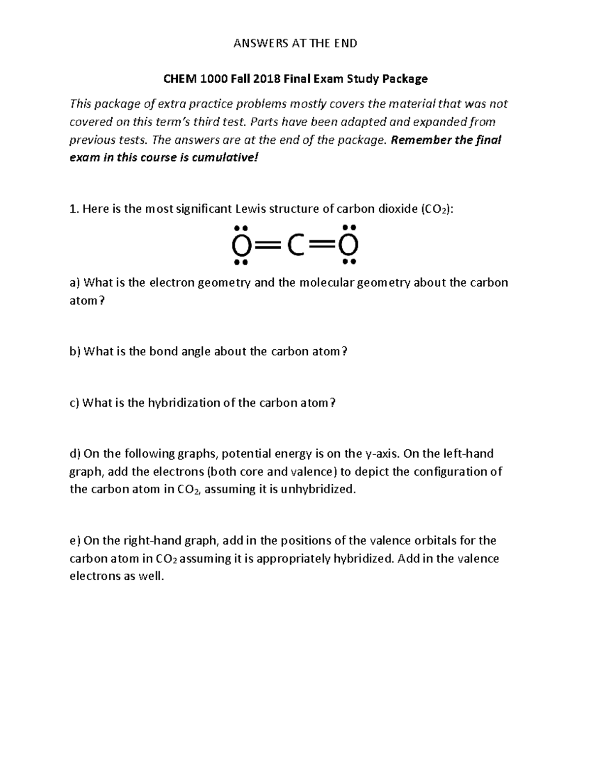 CHEM 1000 Fall 2018 Final Exam Study Package 2 - CHEM 1000 Fall 2018 ...