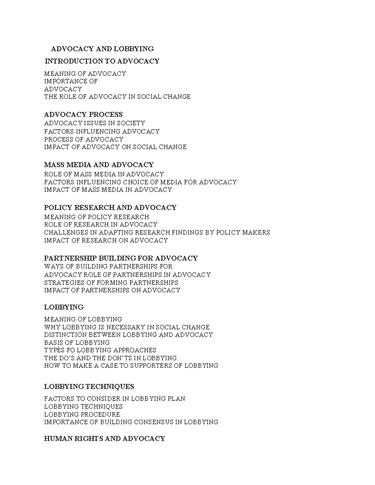 ADVOCACY AND LOBBYING: INTRODUCTION, PROCESS, AND IMPACT - Studocu