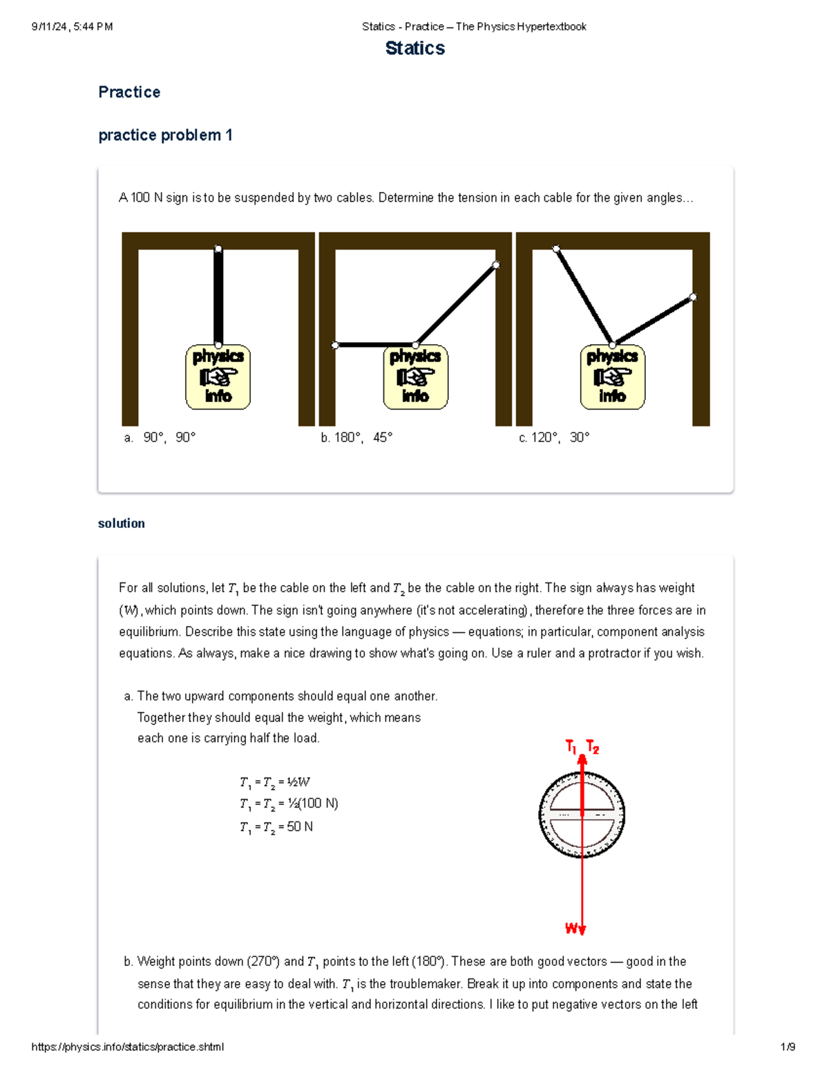 Statics - Practice – The Physics Hypertextbook - 010 3020 5040 ...