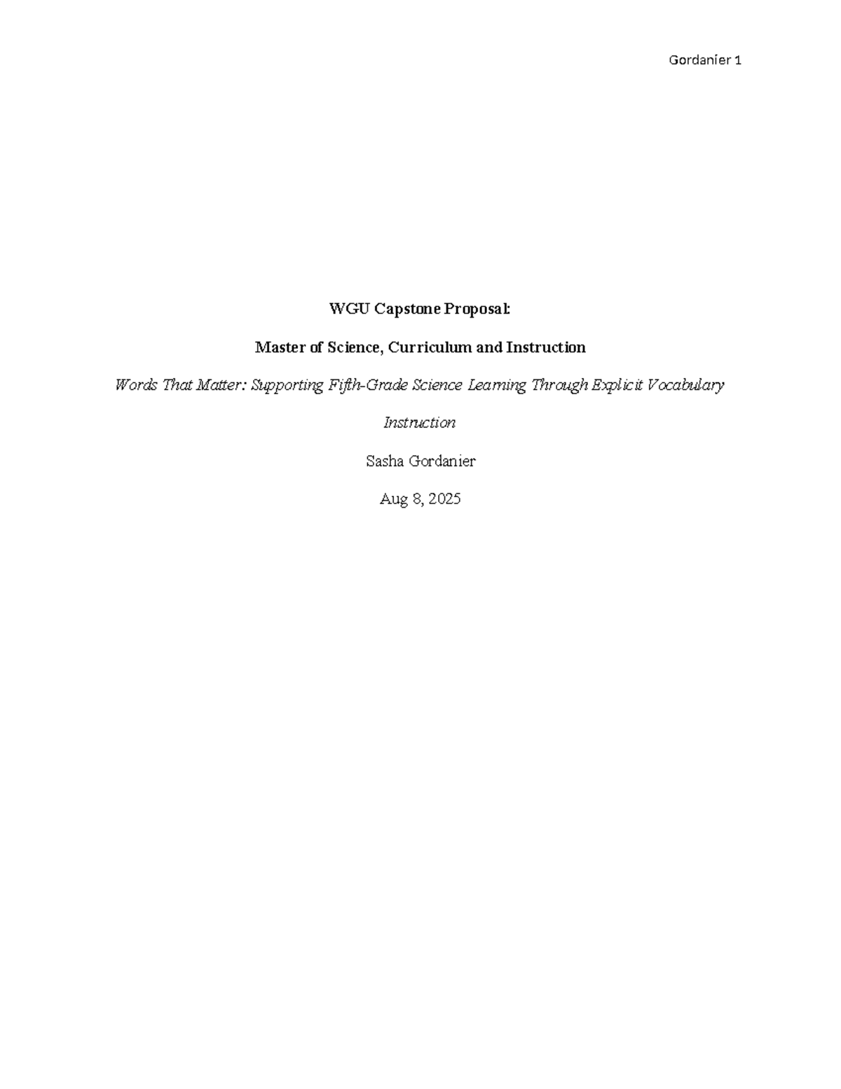WGU Capstone Proposal: Enhancing Science Vocabulary Instruction - Studocu
