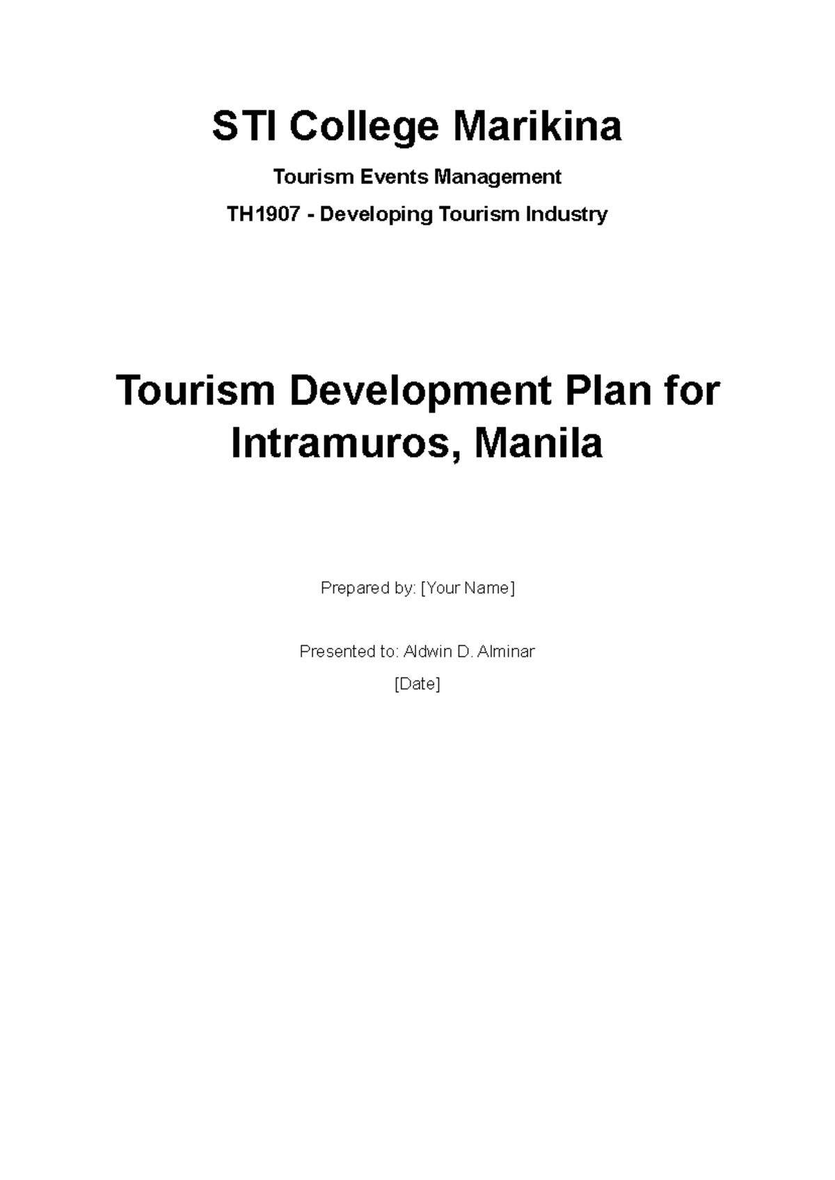 Tourism Development Plan for Intramuros, Manila - TH1907 - Studocu