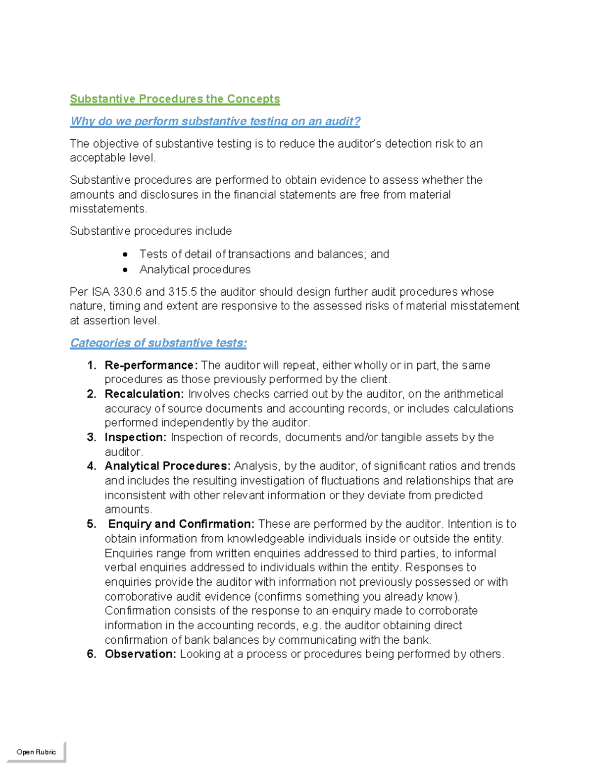 Substantive Procedures in Auditing: Key Concepts and Techniques - Studocu
