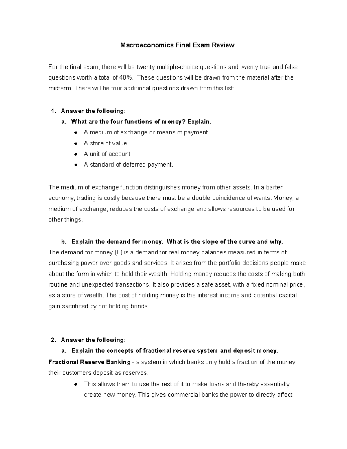 Macroeconomics FIN 101 Final Exam Review Notes and Key Concepts - Studocu