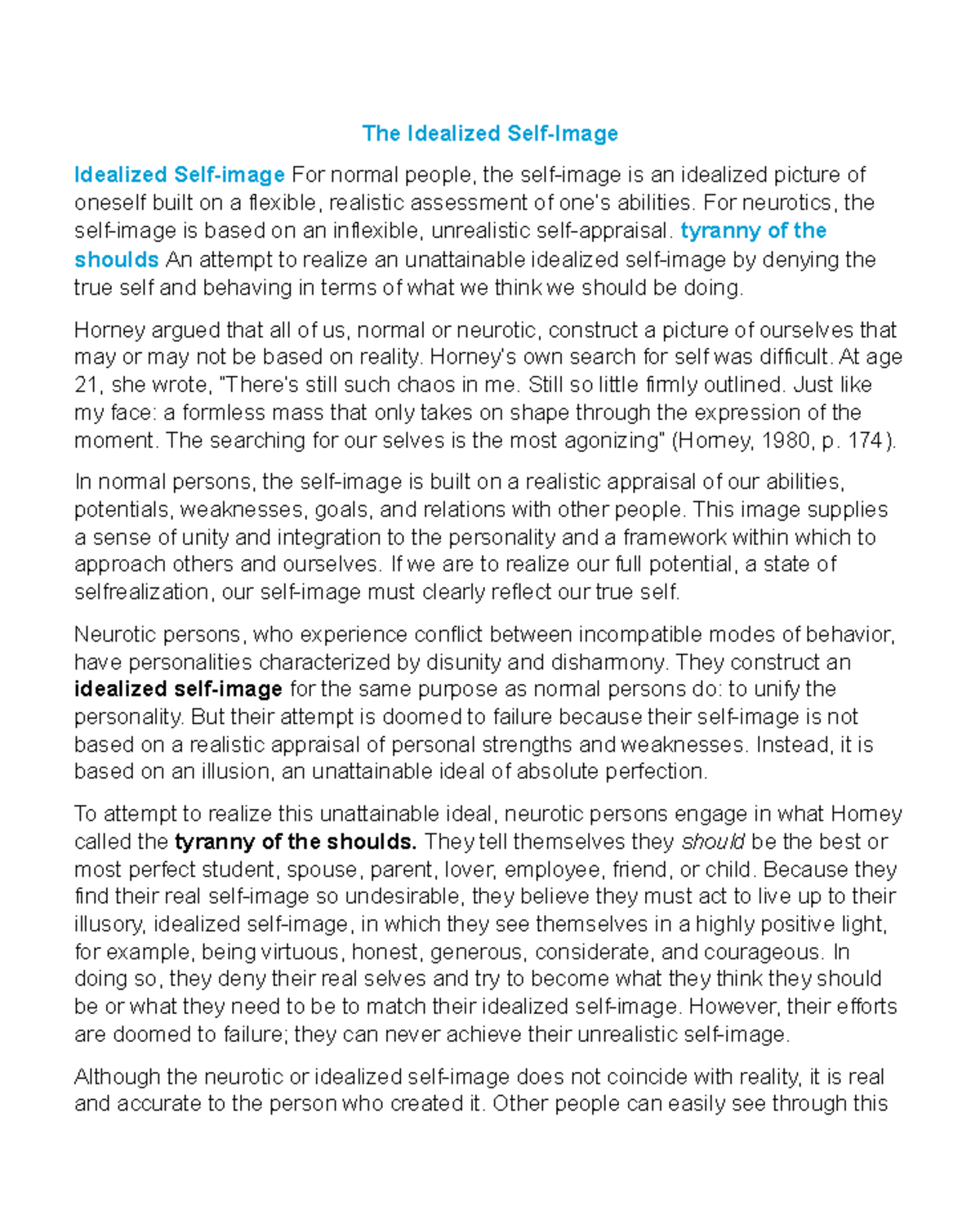 Horney's Theory of Personality - The Idealized Self-Image Idealized ...