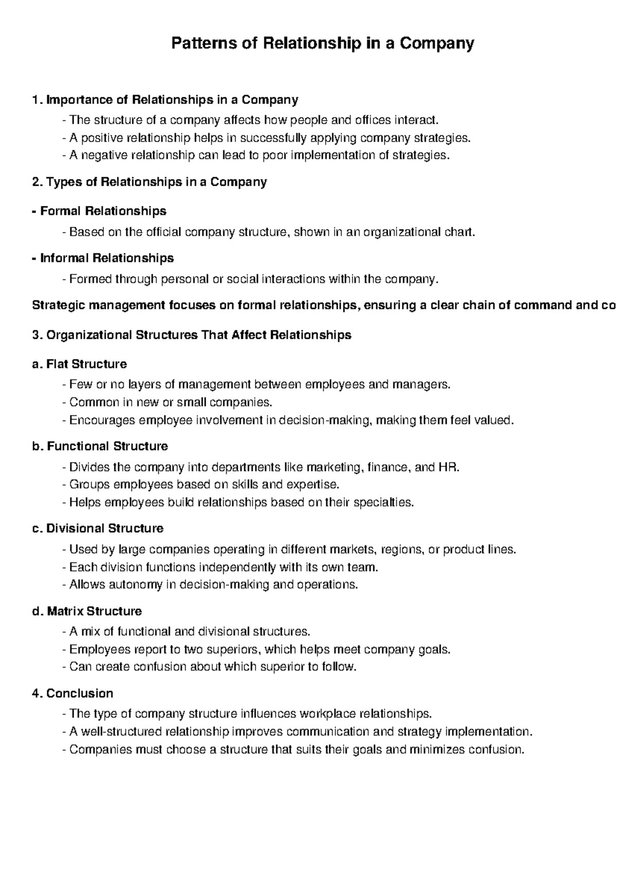 Patterns of relationship in a company: Importance and types of ...