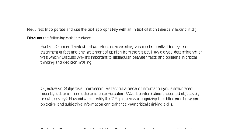 Critical Thinking Discussion: Fact vs. Opinion & Deductive Reasoning ...