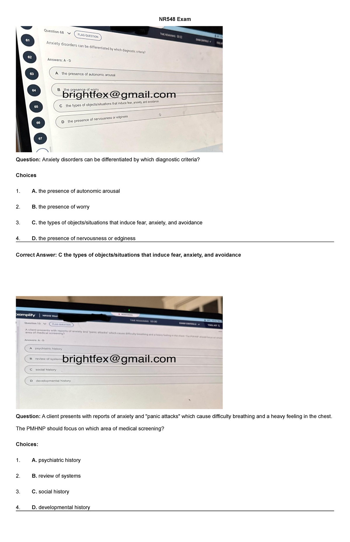 NR548 Final Exam: Anxiety Disorders and Diagnostic Criteria - Studocu