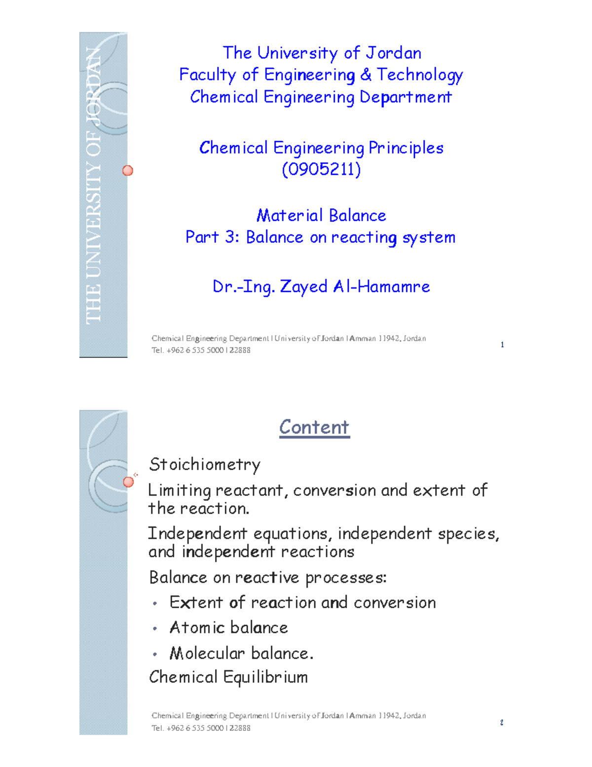 Lec 6: Material Balance on Reacting Systems (0905211) - Studocu