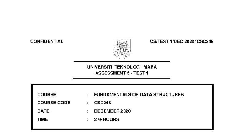 CSC248 Fundamentals of Data Structures Test 1 - December 2020 - Studocu
