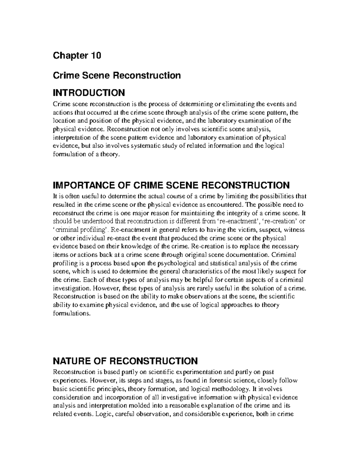 Chapter 10: Crime Scene Reconstruction in Forensic Analysis - Studocu