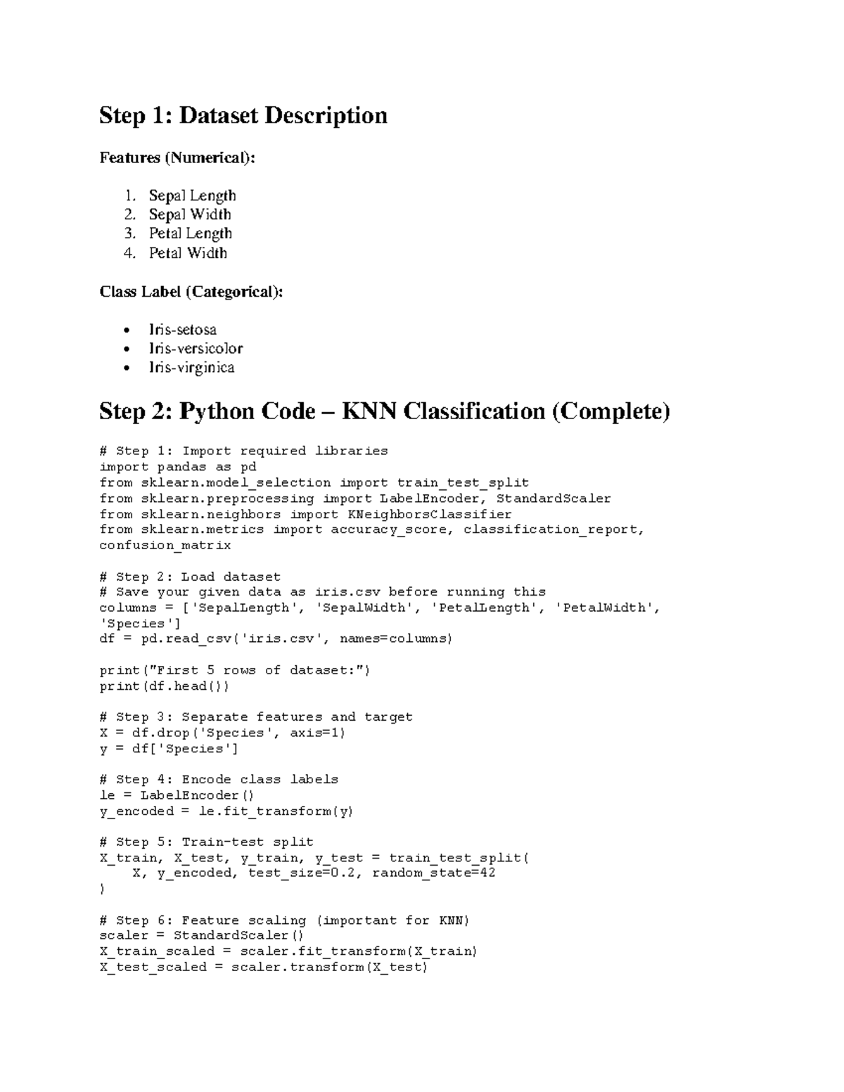 Iris Project Code EXP 3 - KNN Classification and Dataset Analysis - Studocu