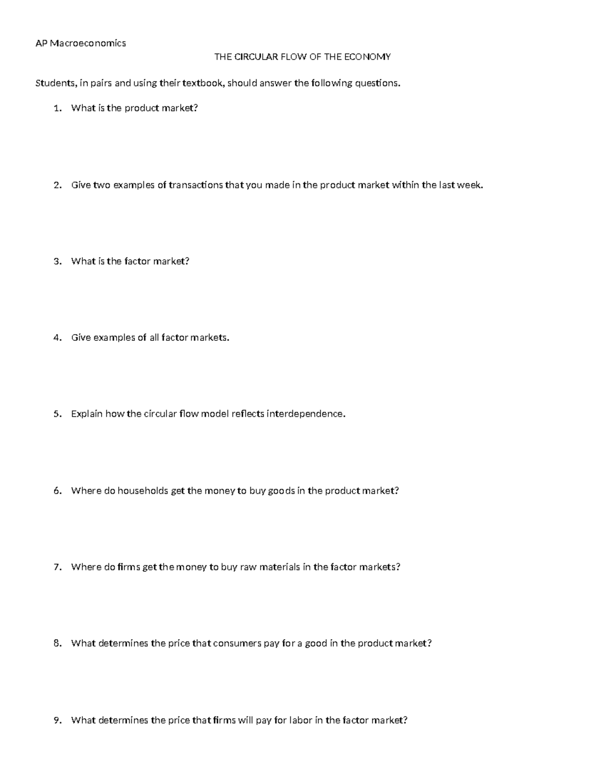 AP Macroeconomics: Circular Flow Model Q&A for Understanding - Studocu