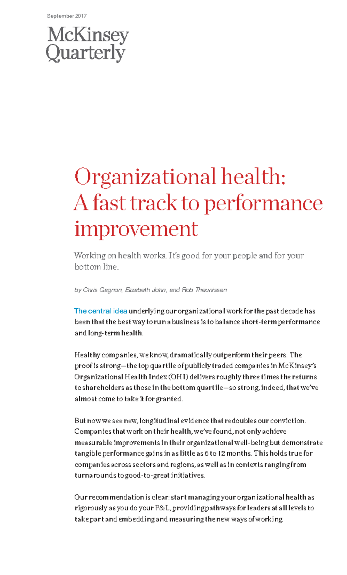 Organizational Health Insights: Fast Track to Performance Improvement ...