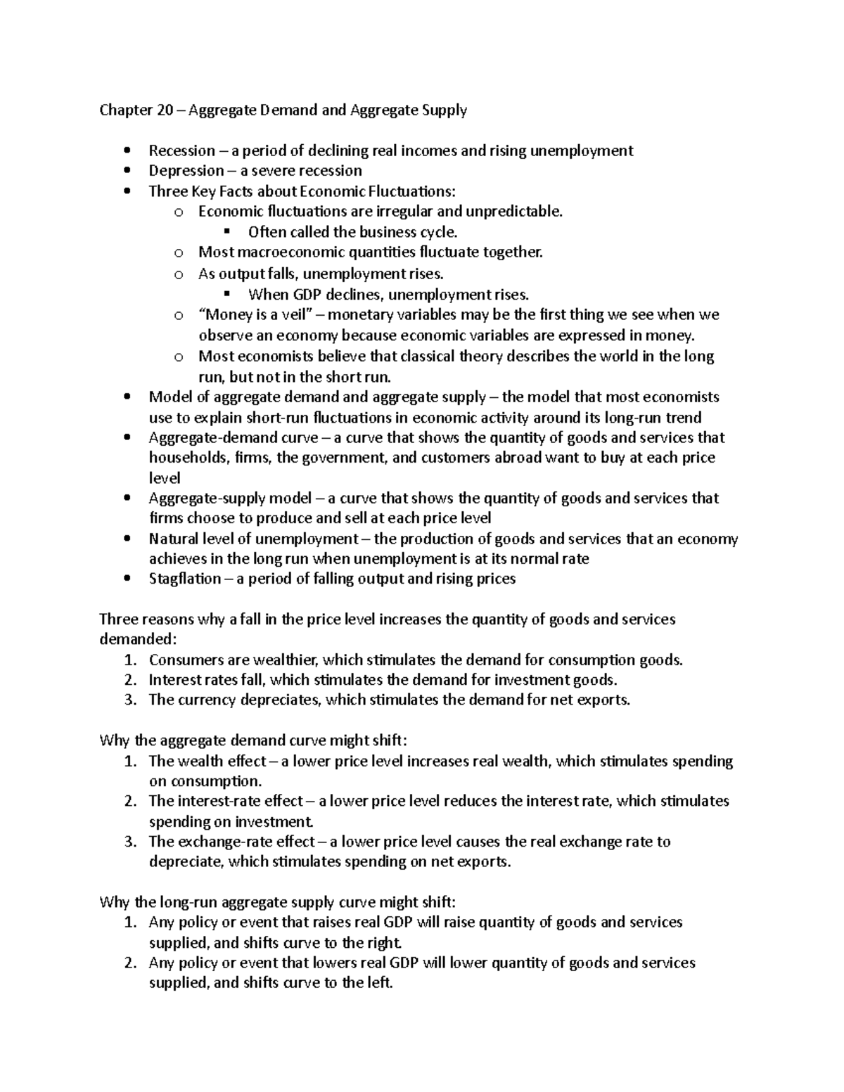Chapter 20 – Aggregate Demand and Aggregate Supply - Chapter 20 ...