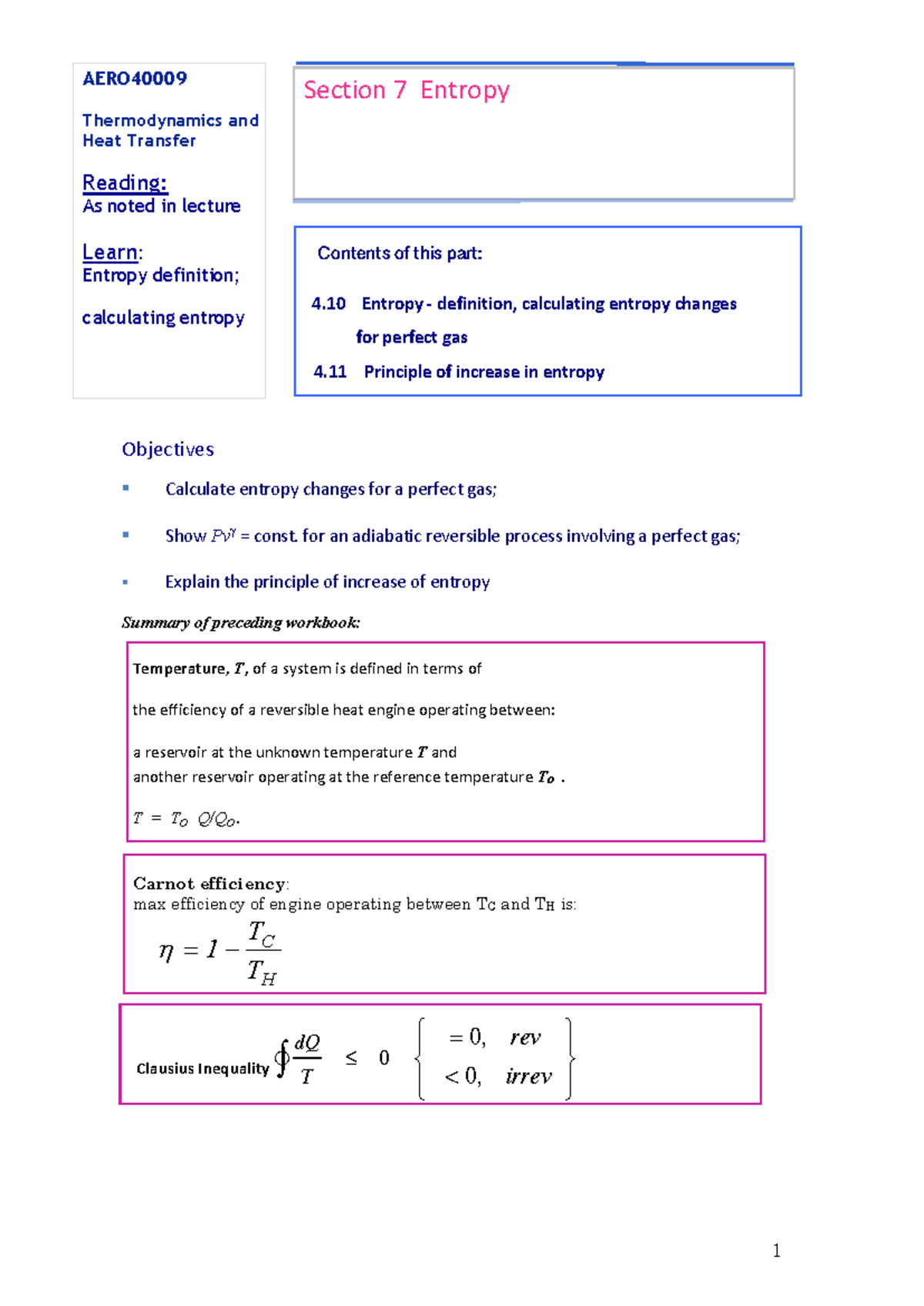 Entropy Principles and Calculations - AERO Thermodynamics Section 7 ...
