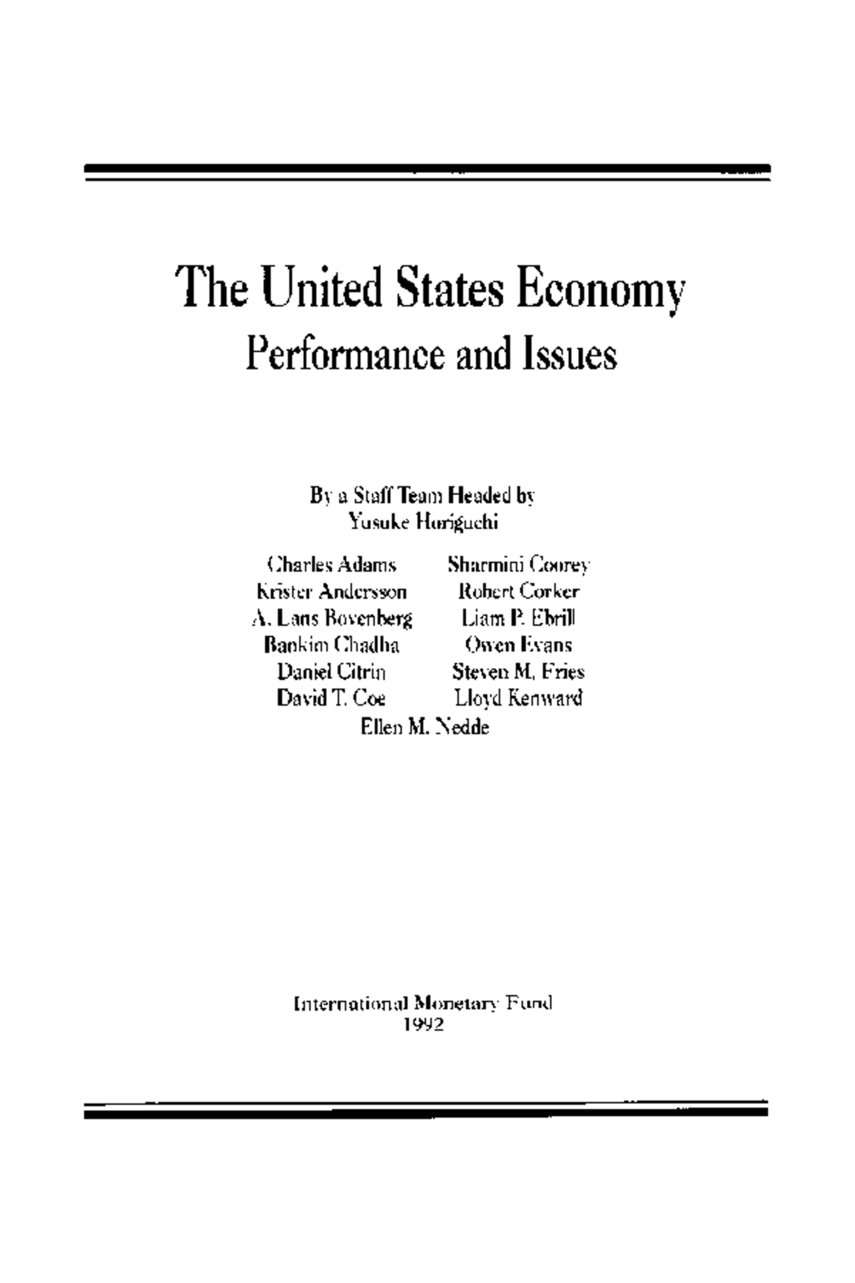 US Economy Performance & Issues: Staff Team Report (IMF 1992) - Studocu