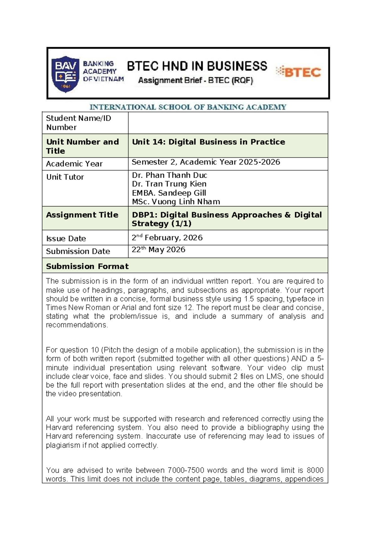 DBP Assignment Brief: Digital Business Strategies (Sem 2, 2526) - Studocu