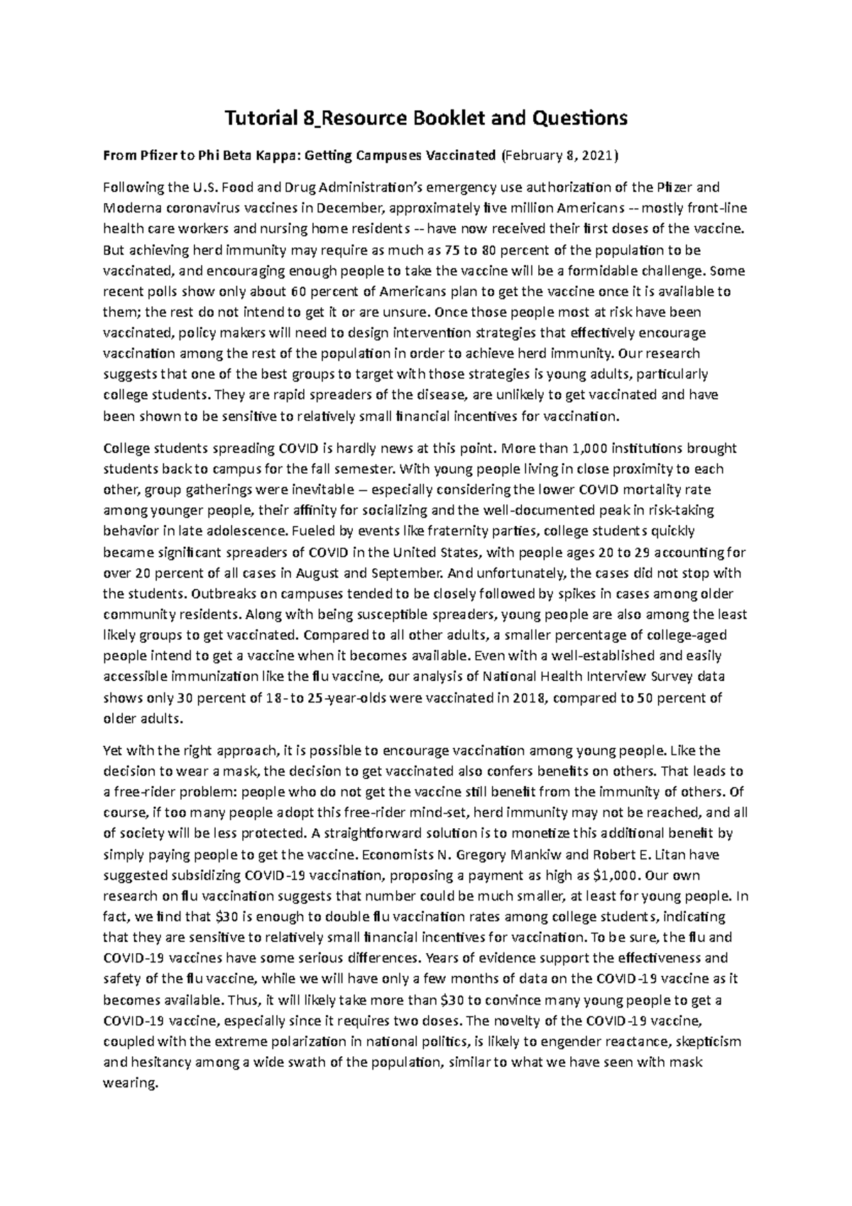 Tutorial 8 Resource Booklet and Questions - Tutorial 8 Resource Booklet ...
