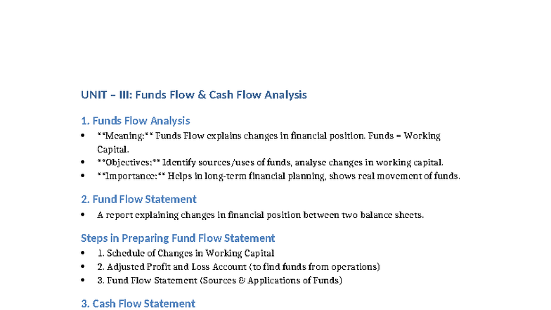 Unit III Management Accounting: Funds Flow & Cash Flow Analysis - Studocu