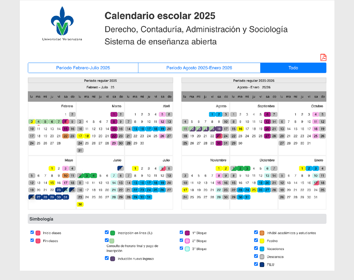 Calendario uv sabado 2025 todo - Calendario escolar 2025 Derecho, Contaduría, Administración y ...
