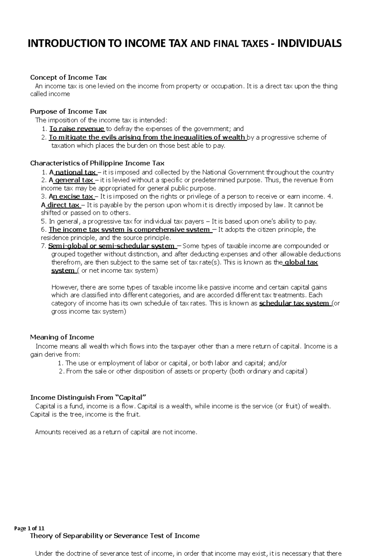 Taxation Concepts and Final Taxation in Income Tax (Final Exam) - Studocu