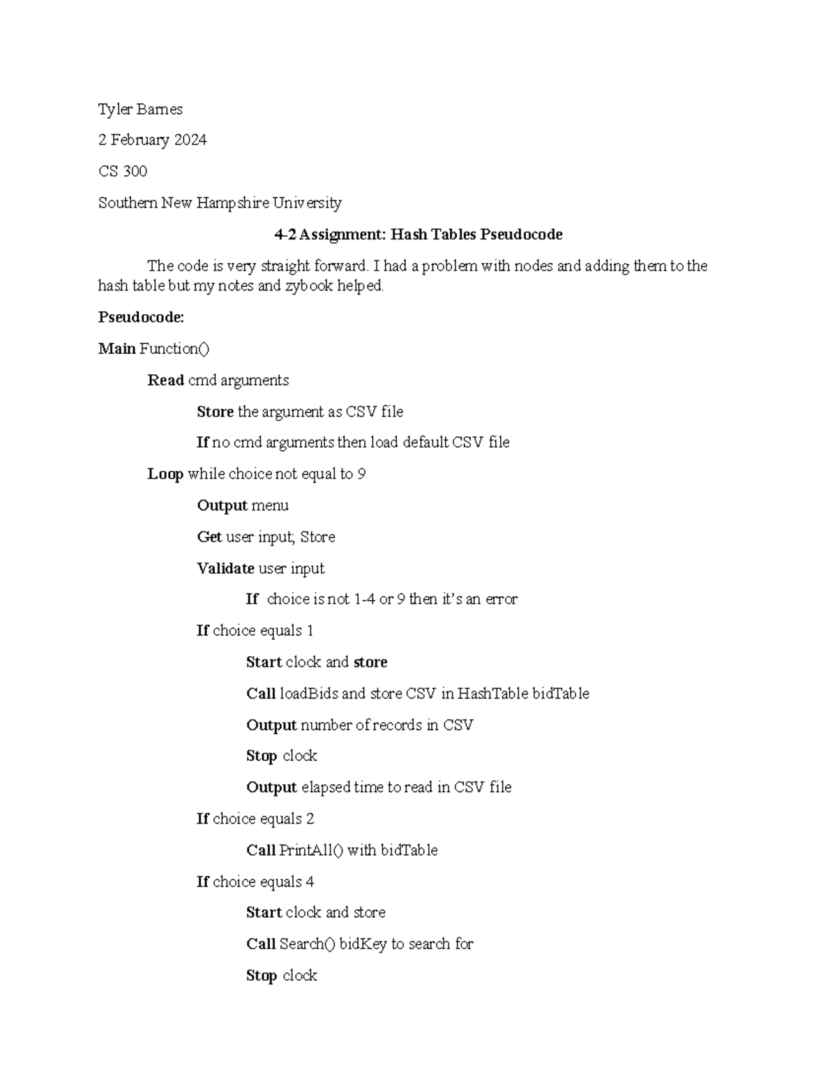 CS 300 4-2 Assignment Reflection on Hash Tables Pseudocode - Studocu