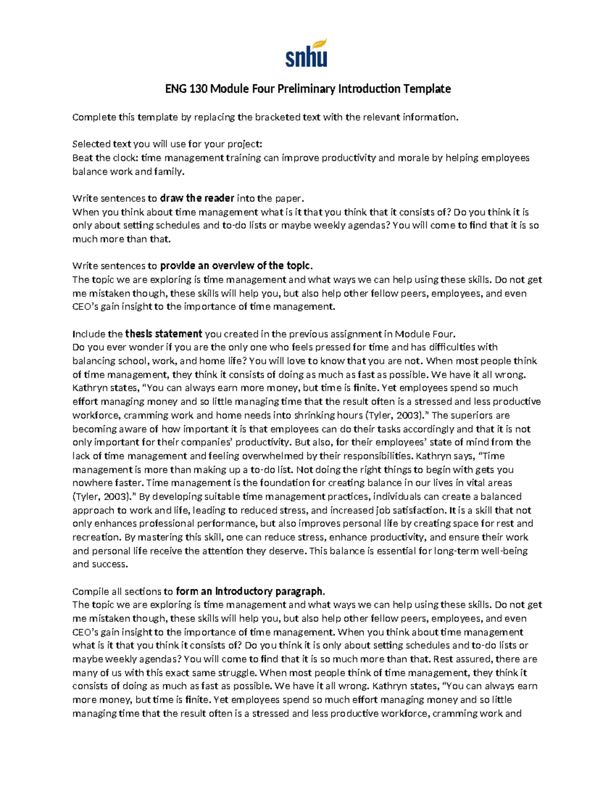 ENG 130 Module Four Intro Template: Stress Management Overview - Studocu