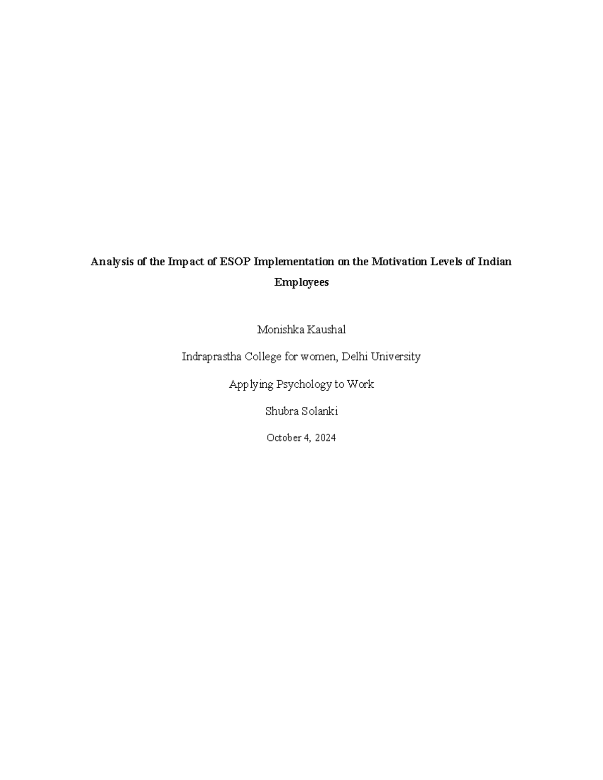 Monishka APW Assignment - Analysis of the Impact of ESOP Implementation ...