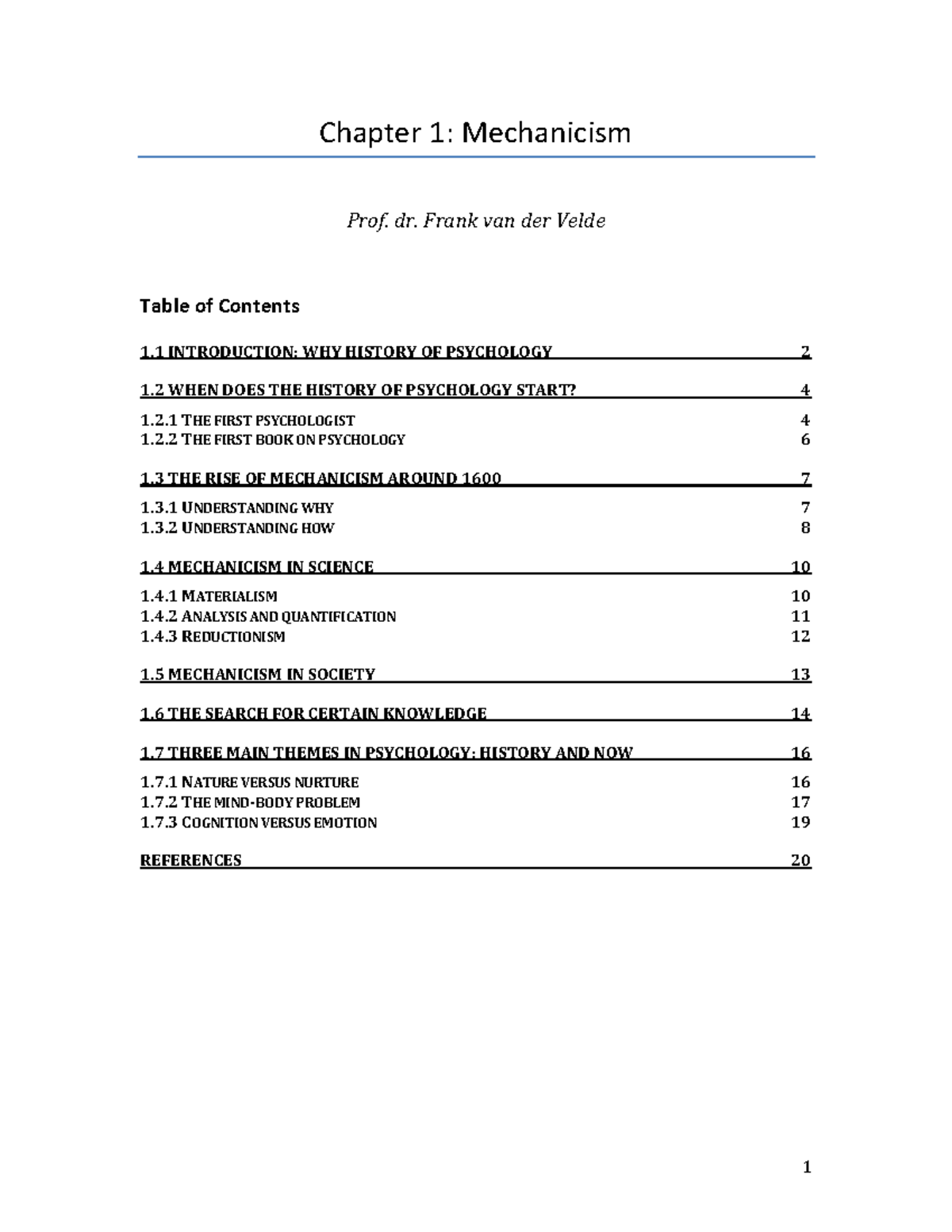 HP 101: Chapter 1 - Introduction to Mechanicism in Psychology - Studeersnel