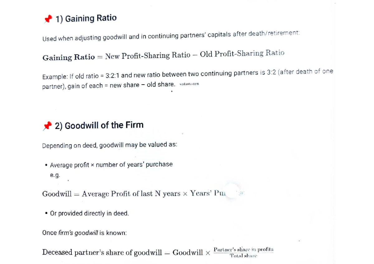 Death of Partners Formulas: Goodwill & Gaining Ratio Adjustments - Studocu