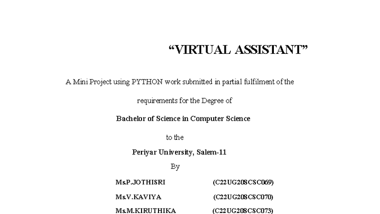 Virtual Assistant Project Report (C22UG208CSC) - Studocu