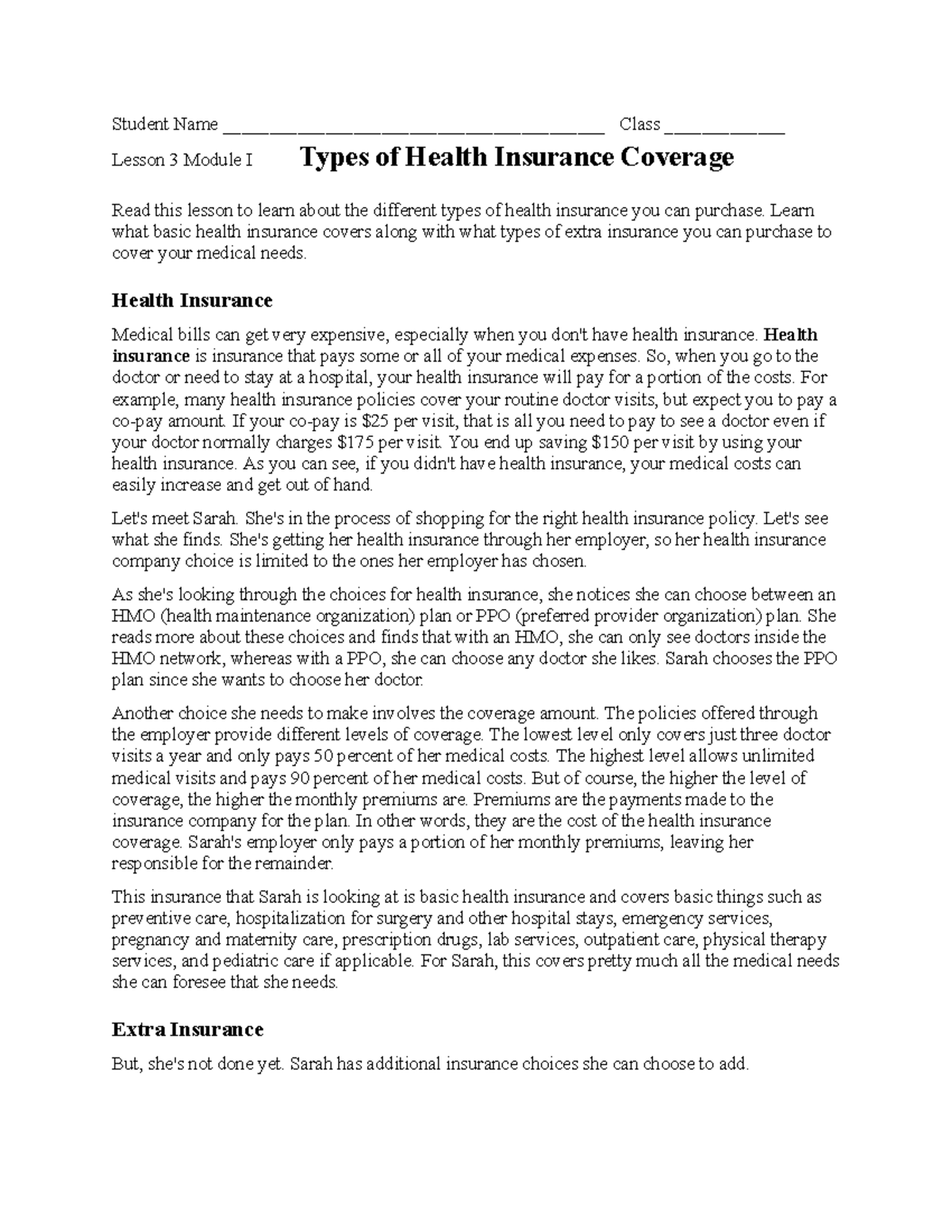 Health Insurance Overview: Types & Coverage Options - Module I - Studocu