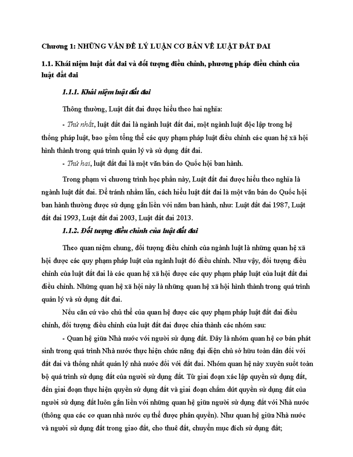 Ban text. Luat dat dai - Luat dat dai - Chương 1: NHỮNG VẤN ĐỀ LÝ LUẬN ...