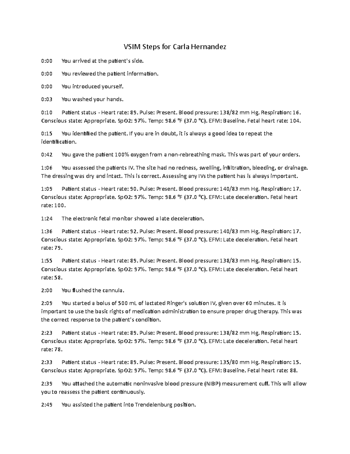 VSIM Steps for Patient Care: Carla Hernandez Overview - Studocu