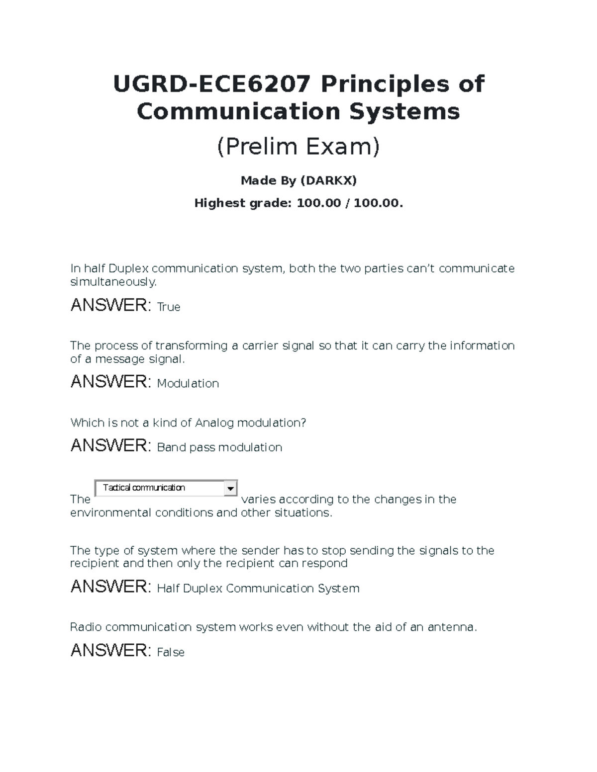 UGRD-ECE6207 Principles of Communication Systems Prelim Exam Insights ...