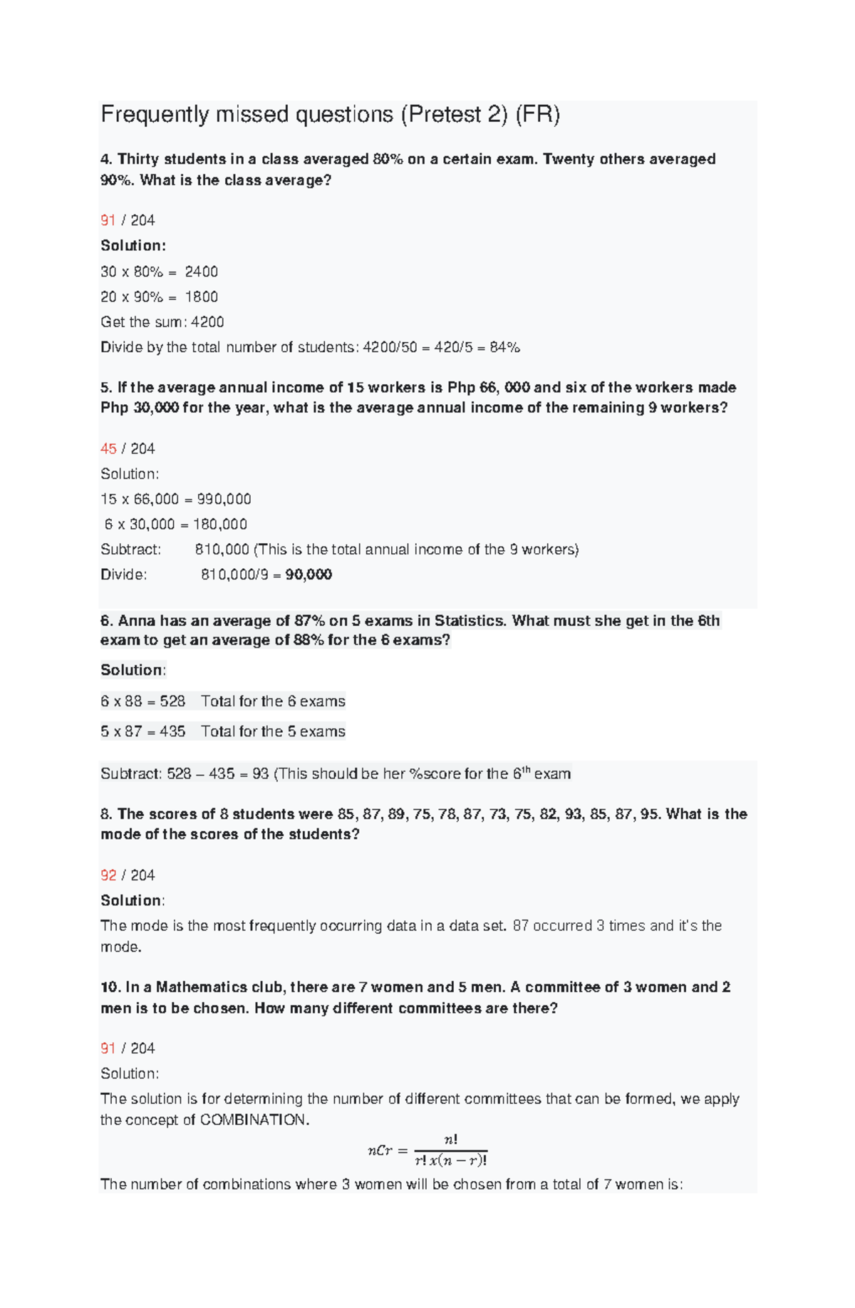 Frequently Missed Questions: 2nd Pretest (FR) Revision Guide - Studocu
