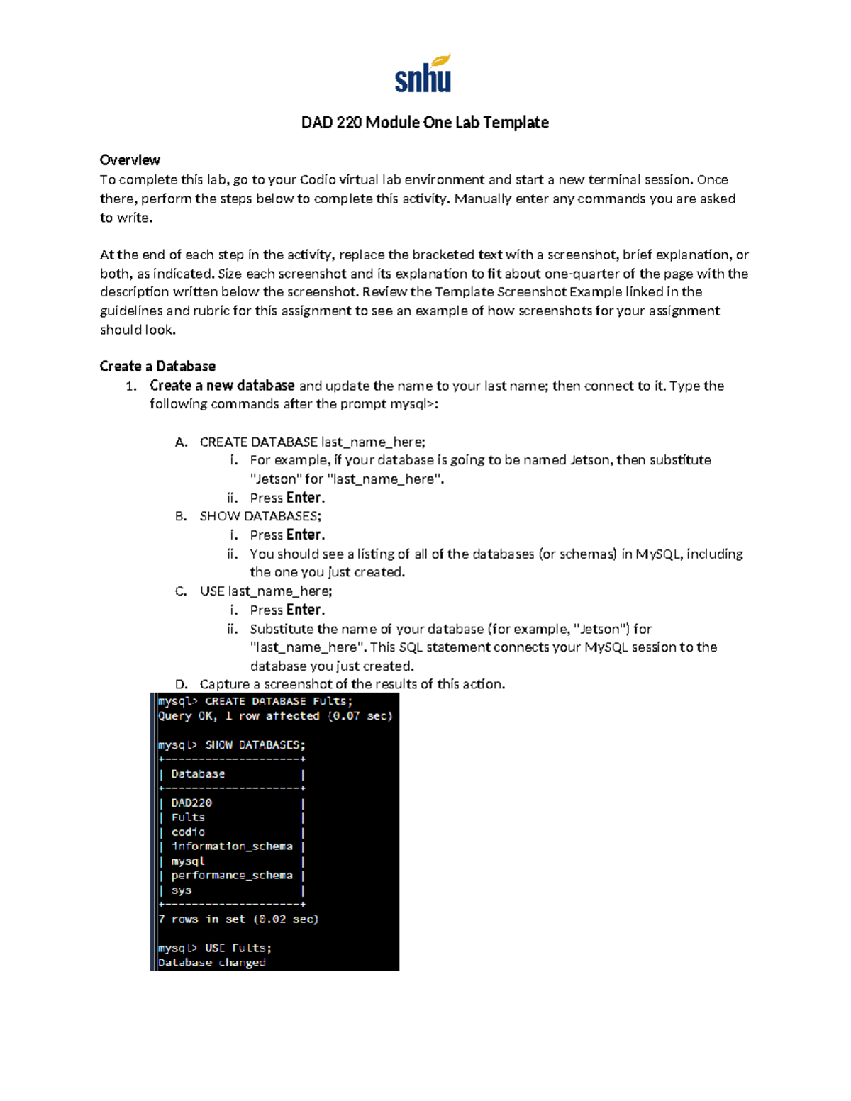 DAD 220 Mod One Lab - Week one lab exercise - DAD 220 Module One Lab Template Overview To ...