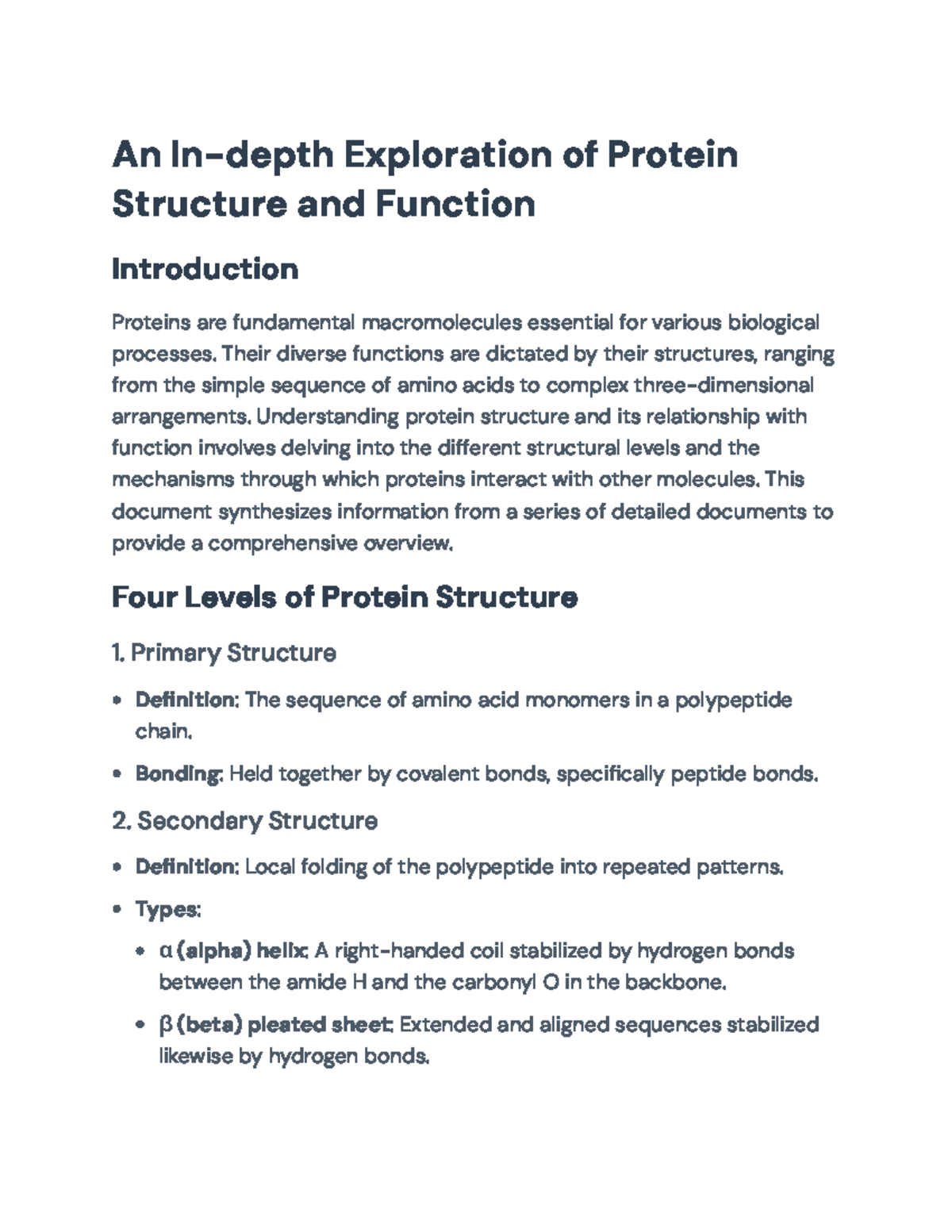 Comprehensive Overview of Protein Structure and Function (BIO101) - An ...