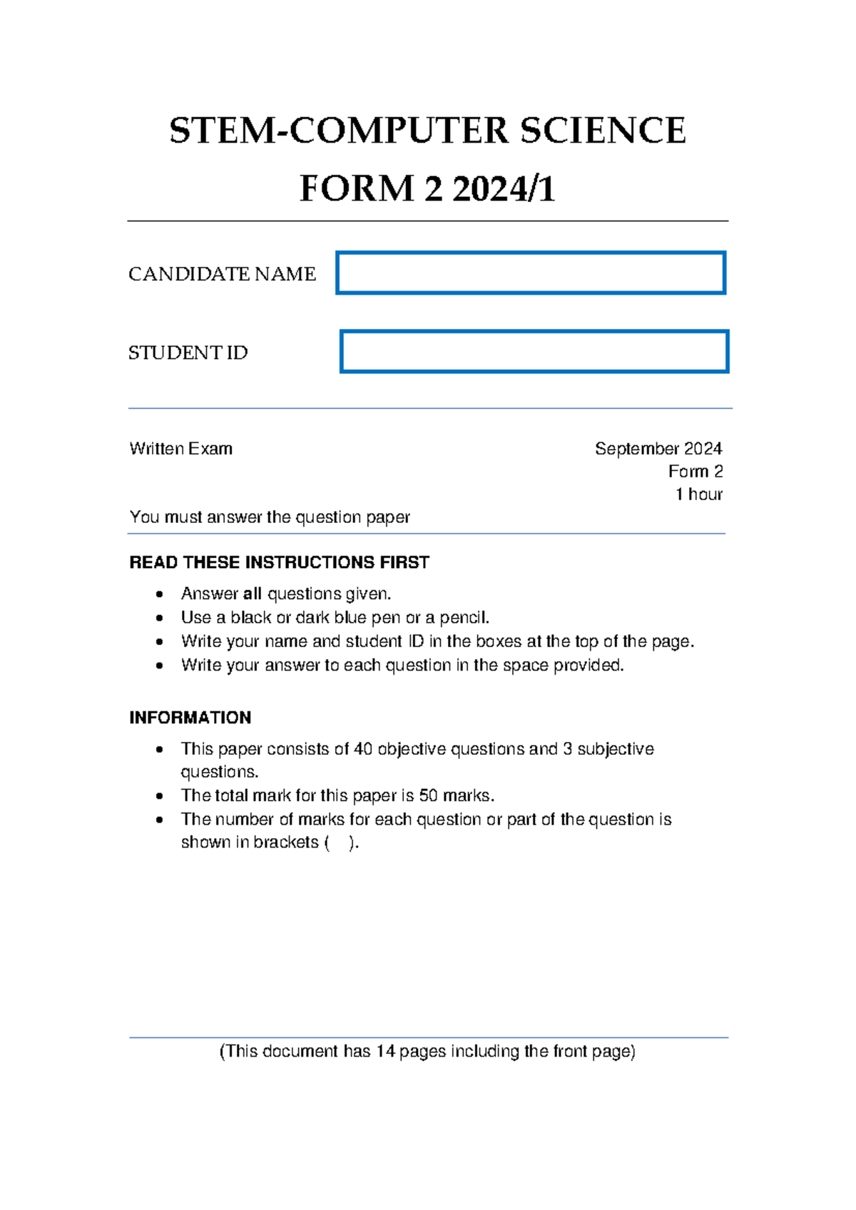 Midyear 2024 - Form 2 Written Exam in Science - Studocu