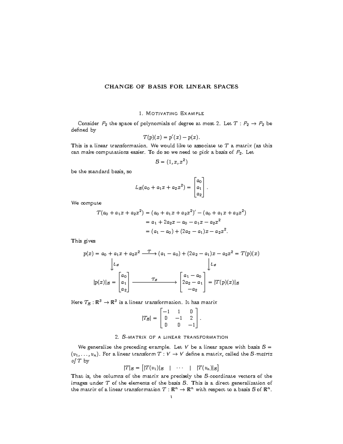 CHANGE OF BASIS FOR LINEAR SPACES - COB Matrices - Studocu