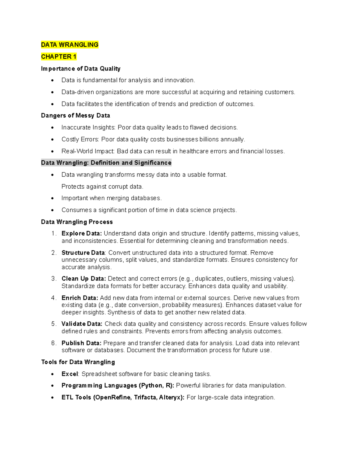 SAIA2143 Data Wrangling Notes: Chapters 1-6 Overview - Studocu