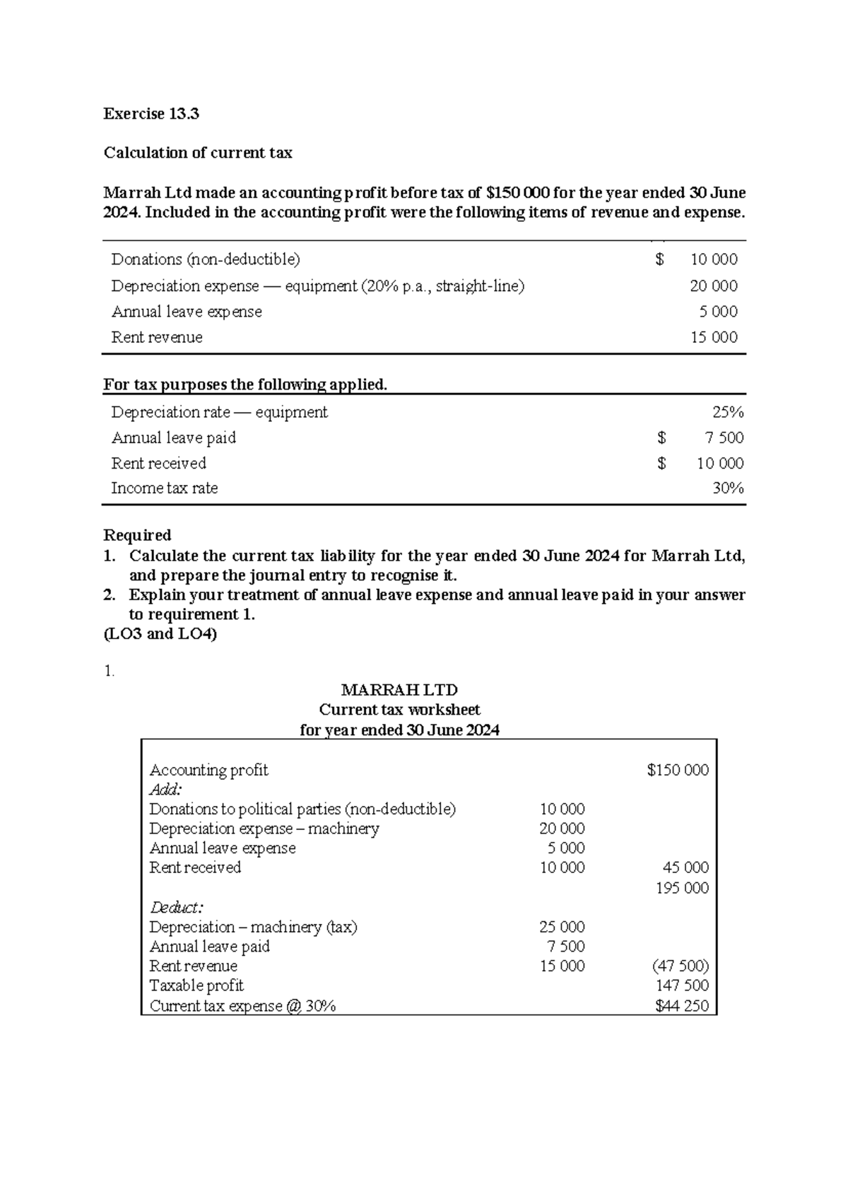 Income Tax Calculation for Marrah Ltd (Exercise 13.3) - Studocu